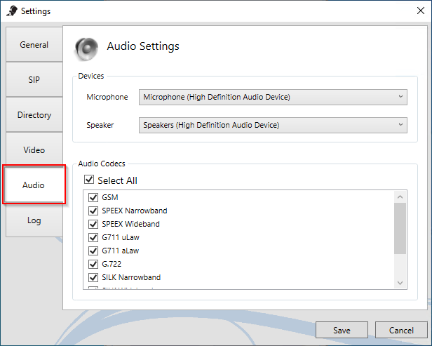 ALICE Client – Audio Tab
